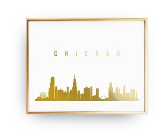 Gold chicago skyline | Etsy