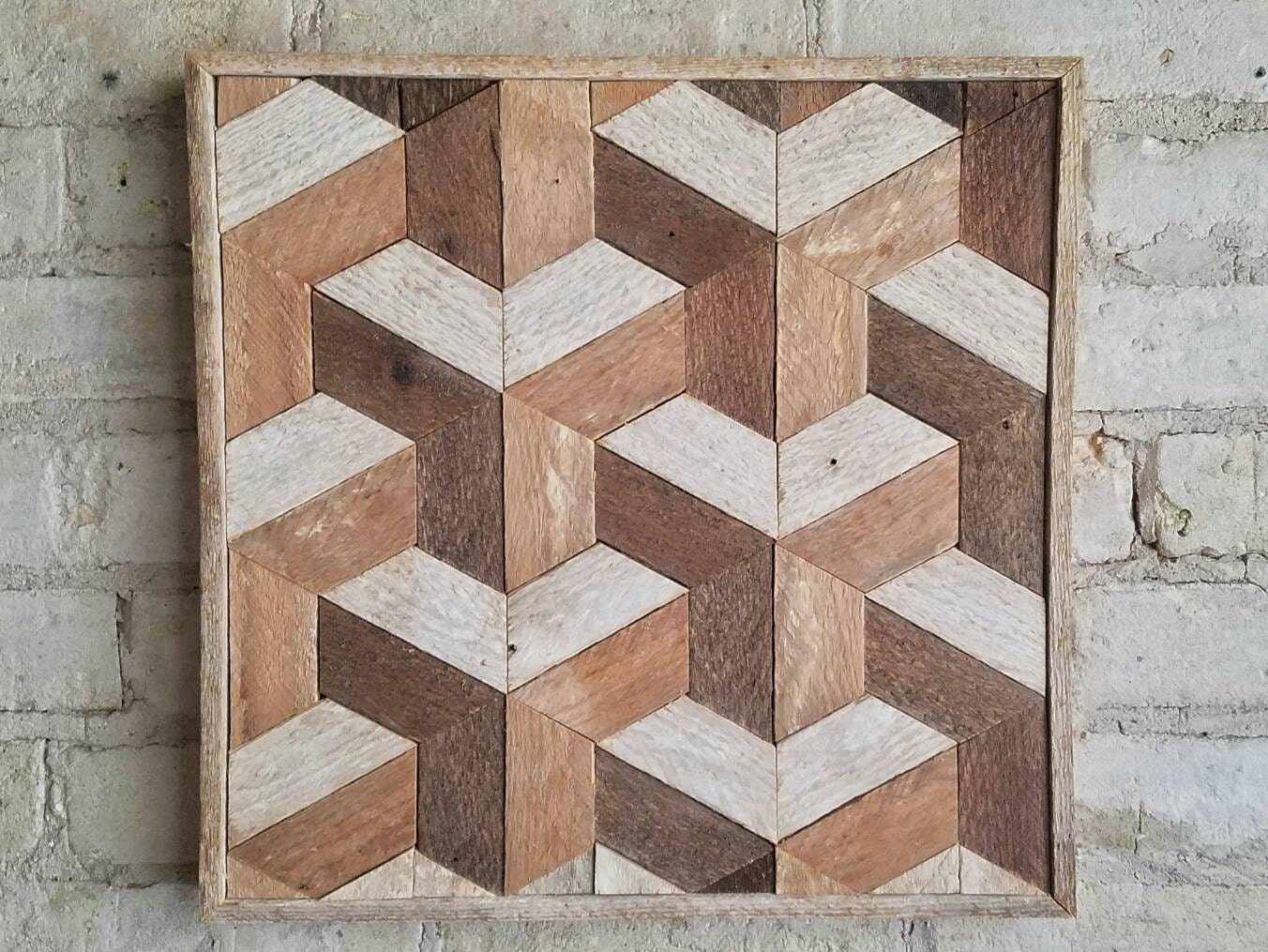 Reclaimed Wood Wall Art Decor Lath Geometric Pattern