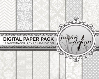 Peach Black Digital Paper Pack Instant Download Pattern White