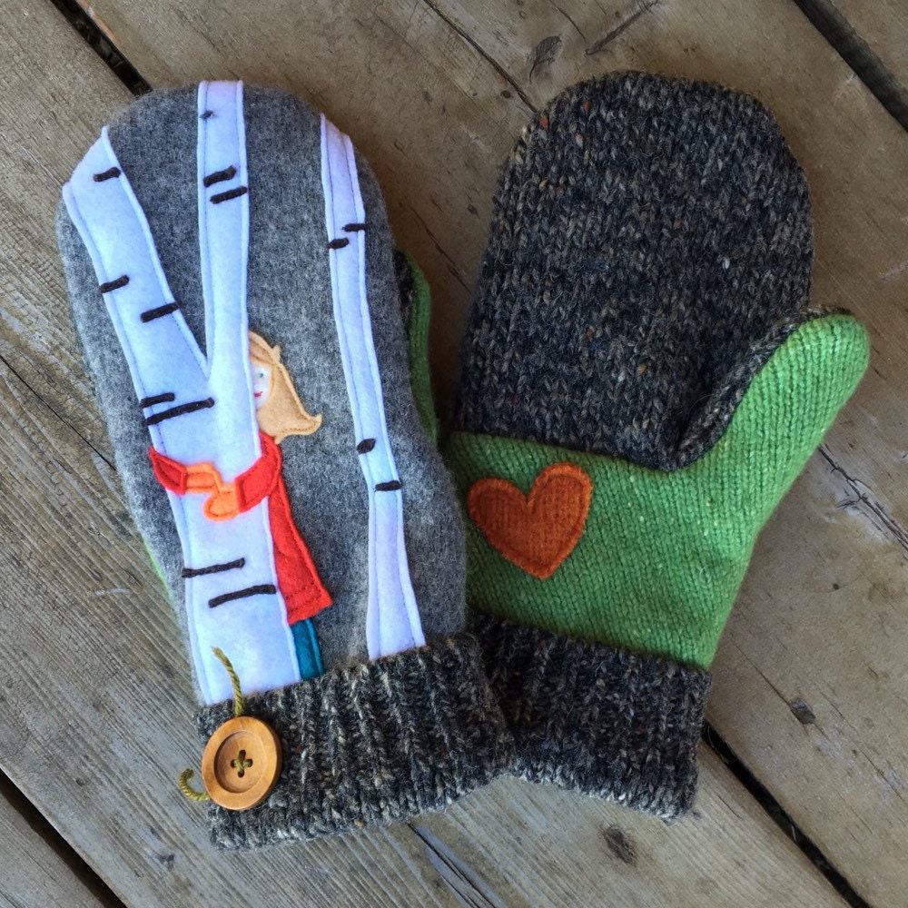 Artistic hand-made wool sweater mittens by AlaskaMittens on Etsy
