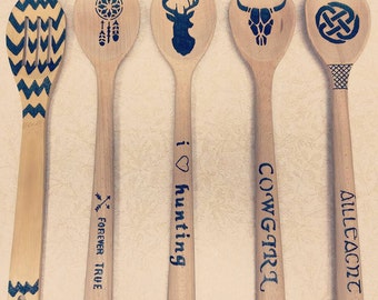 Wood burned spoons | Etsy