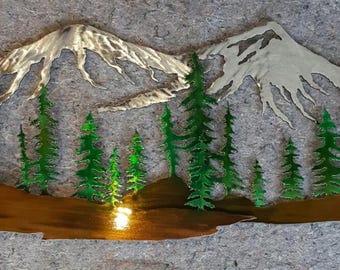 Mountain metal art | Etsy