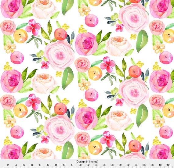Floral Watercolor Wedding Fabric Spring Peonies Roses And