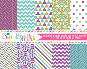 70% OFF SALE Purple and Aqua Digital Paper by ErinBradleyDesigns