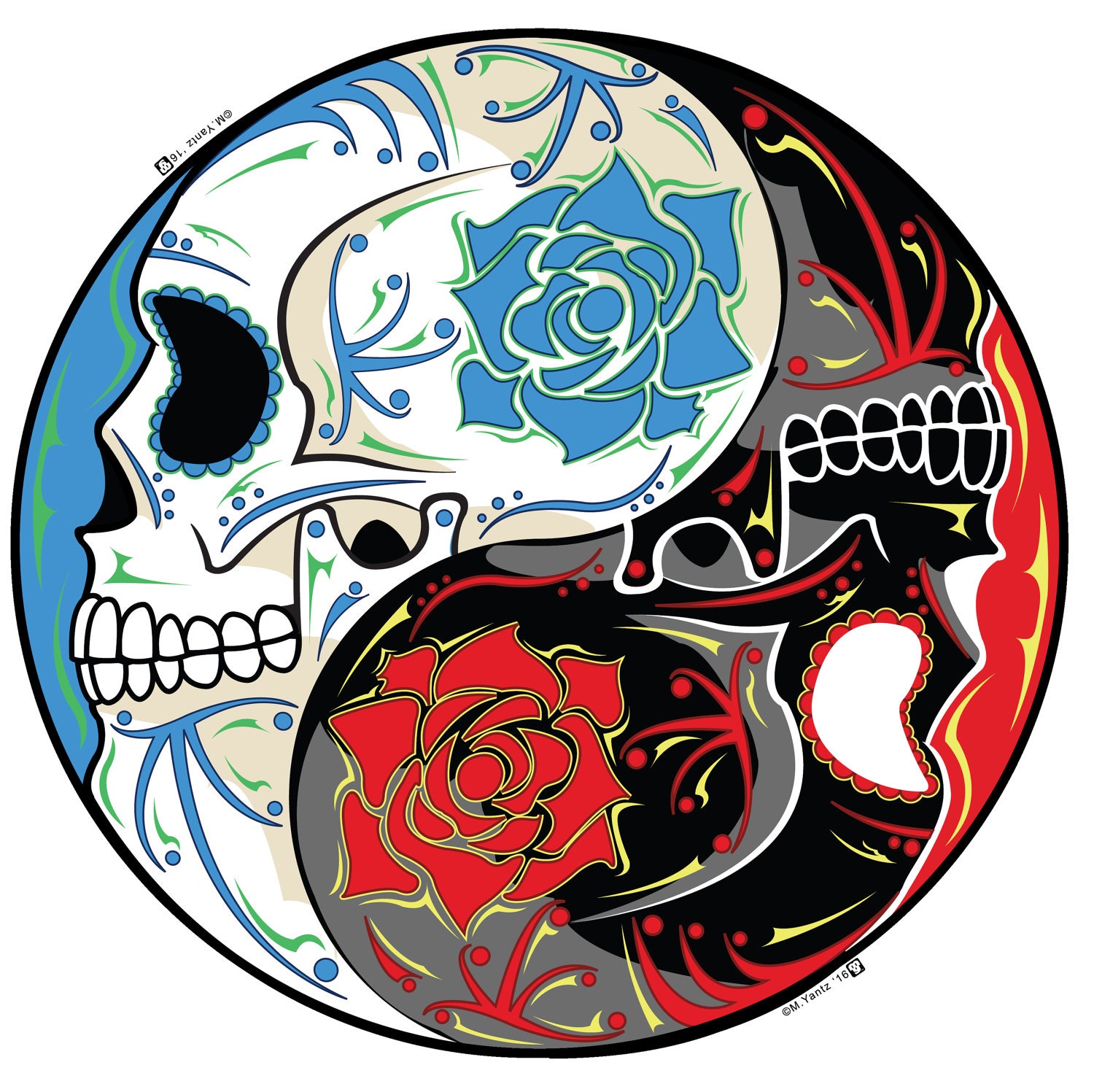 Yin Yang Sugar Skull 1.75 Button