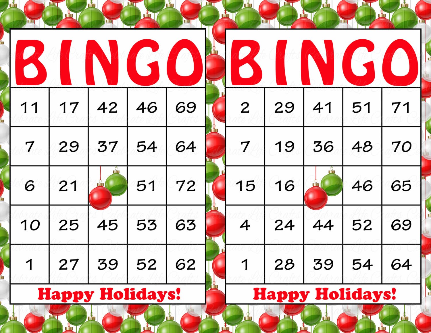 200 Happy Holidays Christmas Bingo Cards DIY