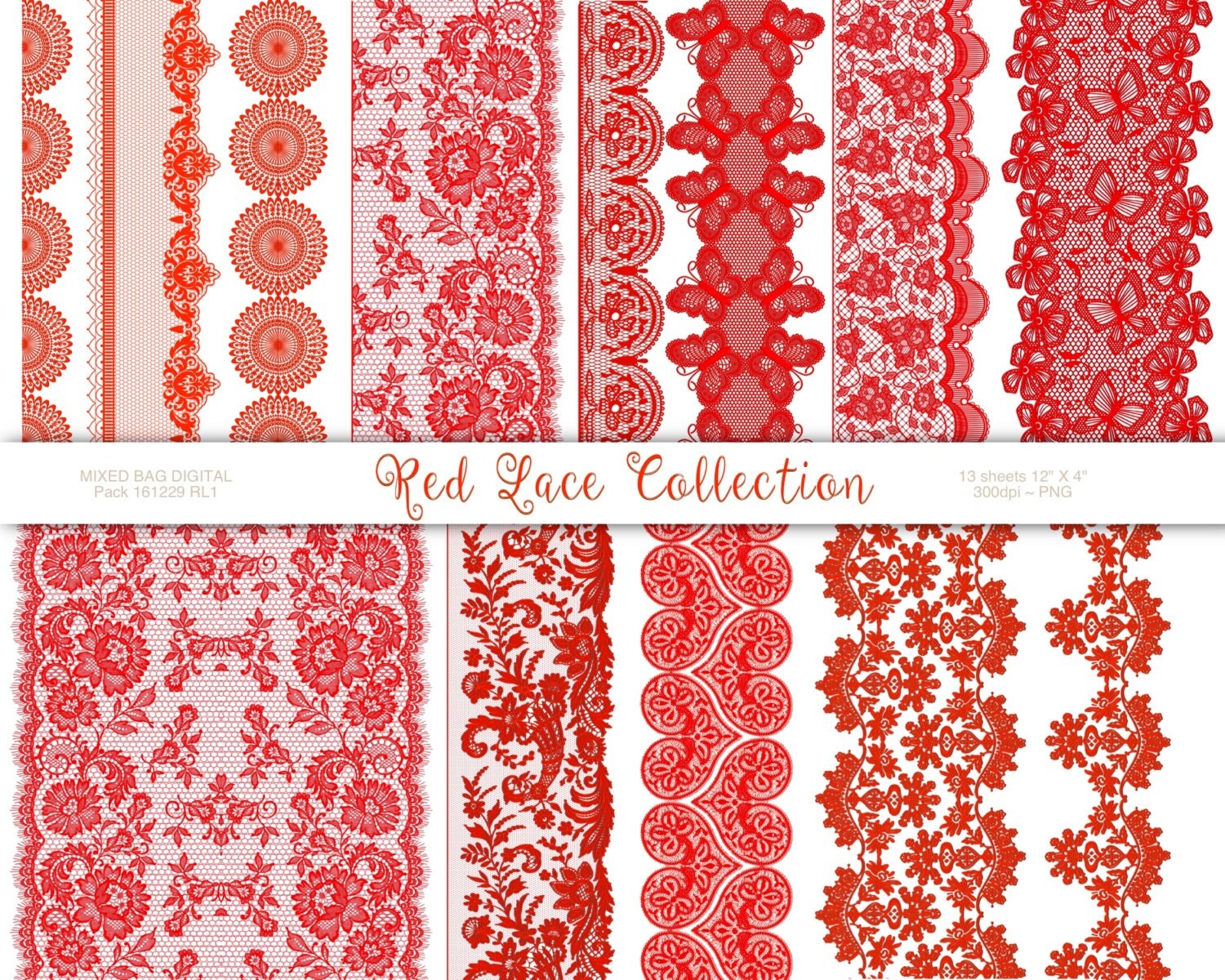 Red Lace Borders Baker's Dozen 13 sheet assortment pack