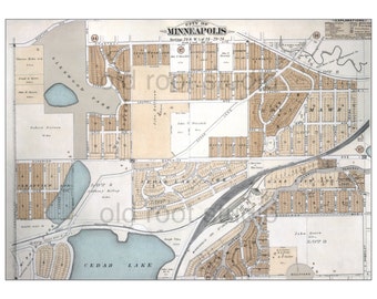 Hand Painted Map of South Minneapolis Minnesota 1952