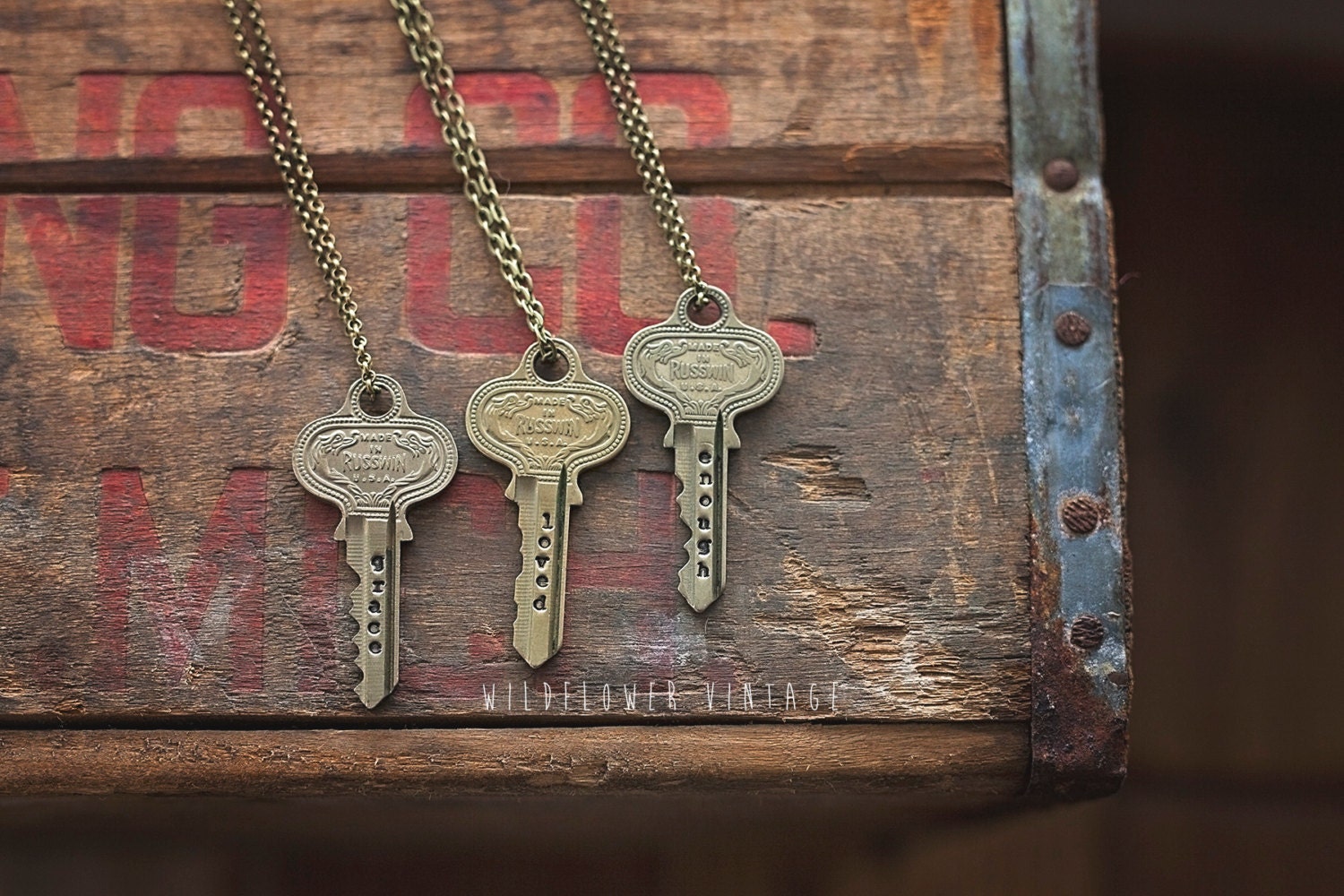 Ornate Vintage Key Necklace Hand Stamped Repurposed Gift