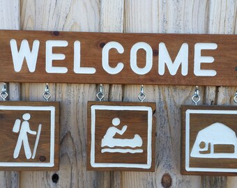 Hand routed cedar recreational icon wood signs 7 x