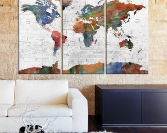 3 panel world map | Etsy