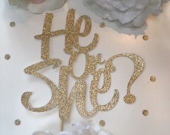 He she cake topper | Etsy