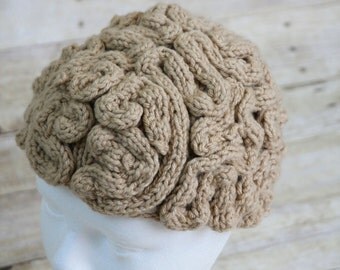 Items similar to Gray Brain Hat - Thinking Cap/Chemo Cap - Hand-Knit ...