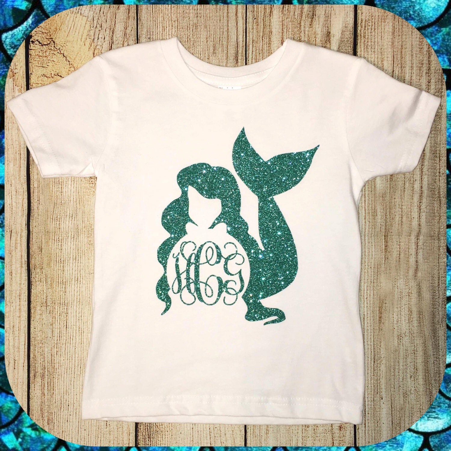 Youth Toddler Infant Glitter Mermaid Monogram T-Shirt Little Youth Toddler Infant Glitter Mermaid Monogram T-Shirt Little