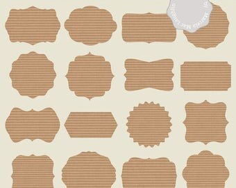 SALE Kraft Paper Labels CLIP ART Set 16 vintage labels frames