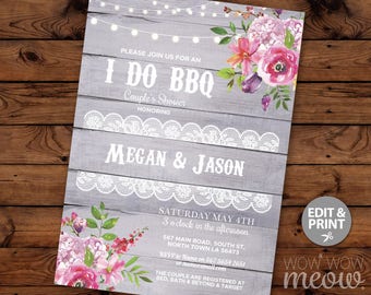 I Do BBQ Invitation Couples Shower Printable Invite Engagement