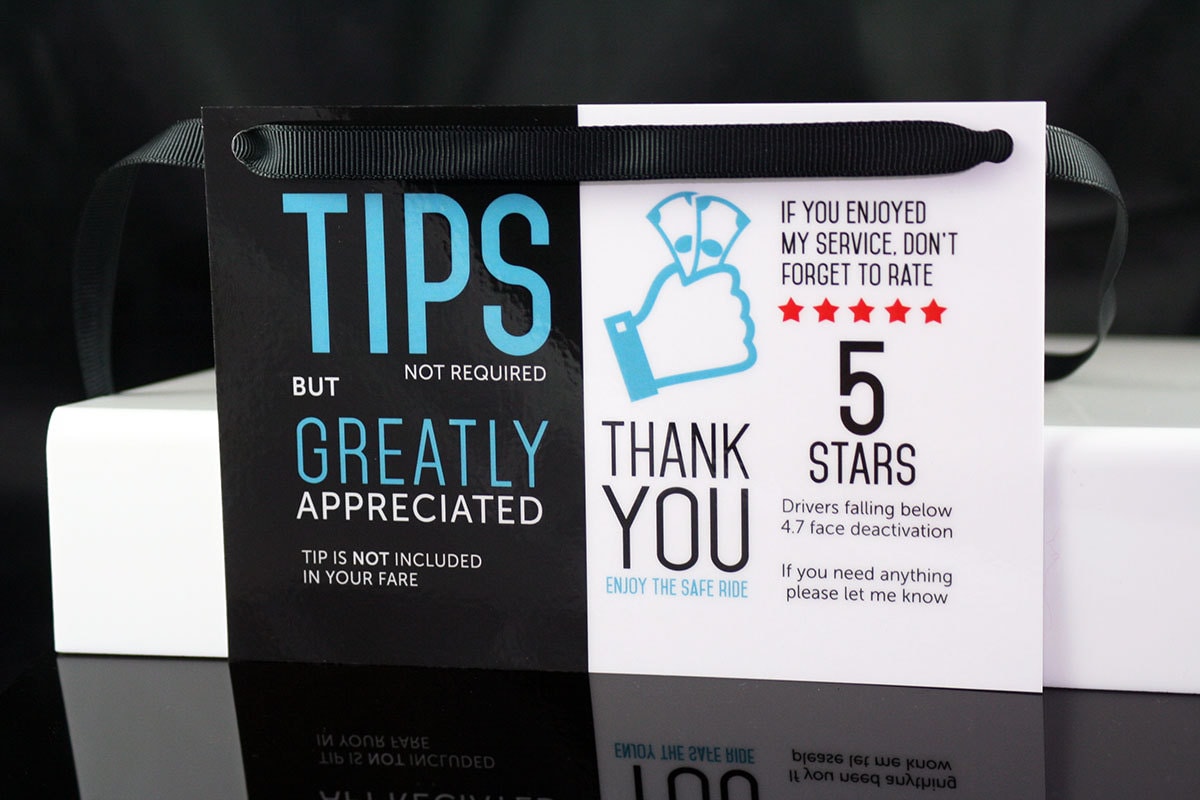 Uber Tips and Rating Sign for Uber Drivers Rideshare 5 Stars