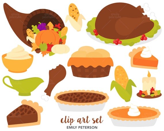 Thanksgiving Dinner Turkey Pumpkin Pie Cute Clipart Clip