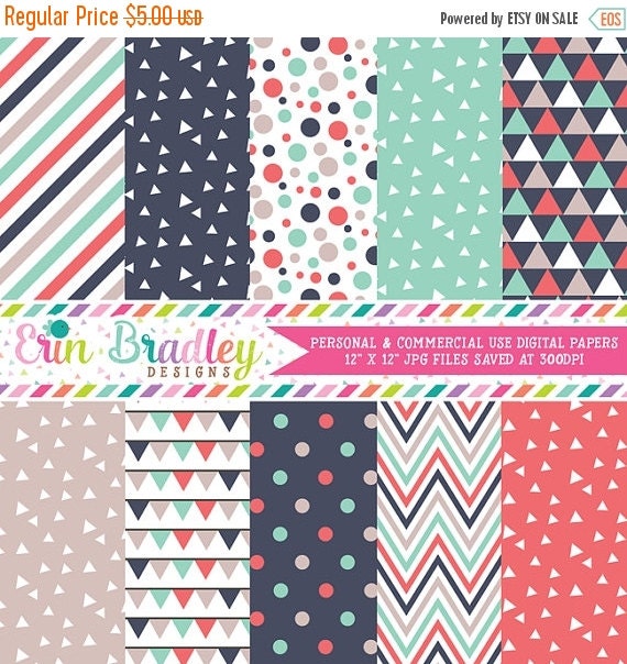 70% OFF SALE Triangle Digital Paper Pack by ErinBradleyDesigns