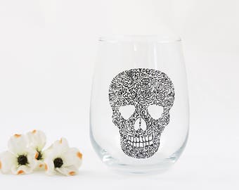 Skull wine glass | Etsy