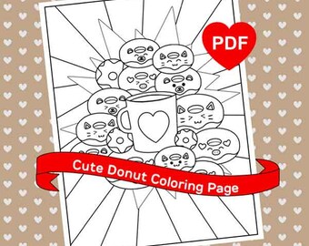 Instant Download Cat and Cupcake Art Coloring Page Cute Fun