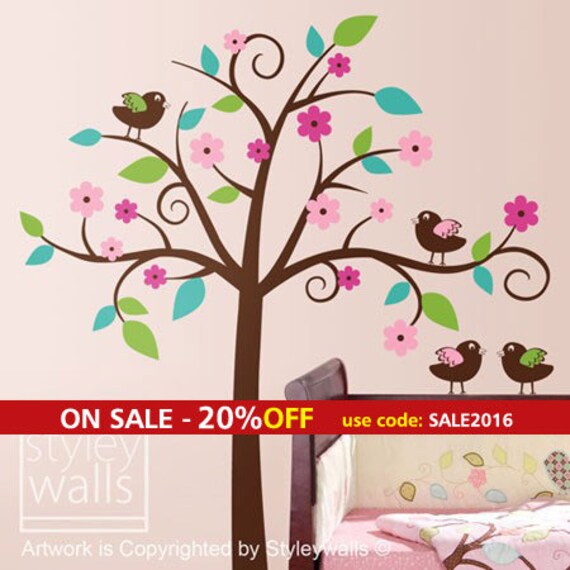 Tree and Birds Wall Decal Birds with Tree Wall by styleywalls