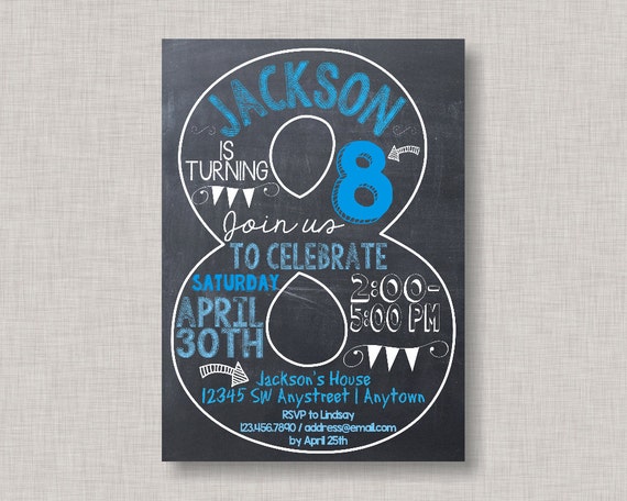 Eighth Birthday Invitation, 8th Birthday Invitation, Boy Birthday ...