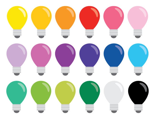 Rainbow Light Bulb Clip Art Set | Solid Color Lightbulb Graphic Design ...