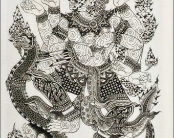 Thai traditional art of Ganesha printing on sepia paper