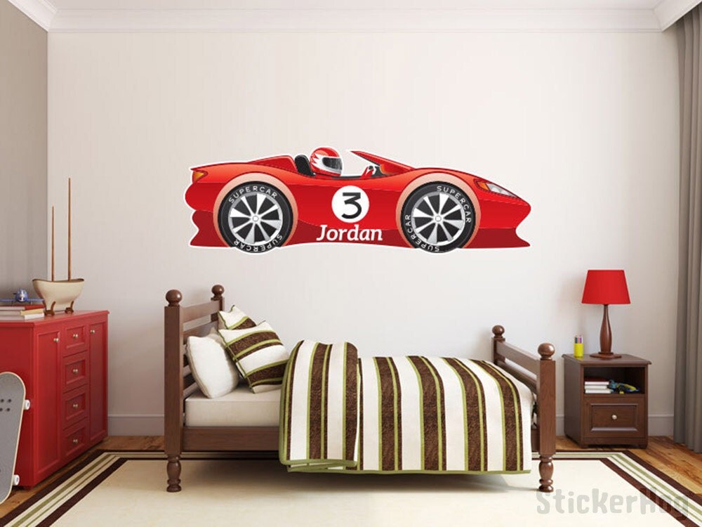 Boys Custom Race Car 3A Name Monogram Decal Nursery Room