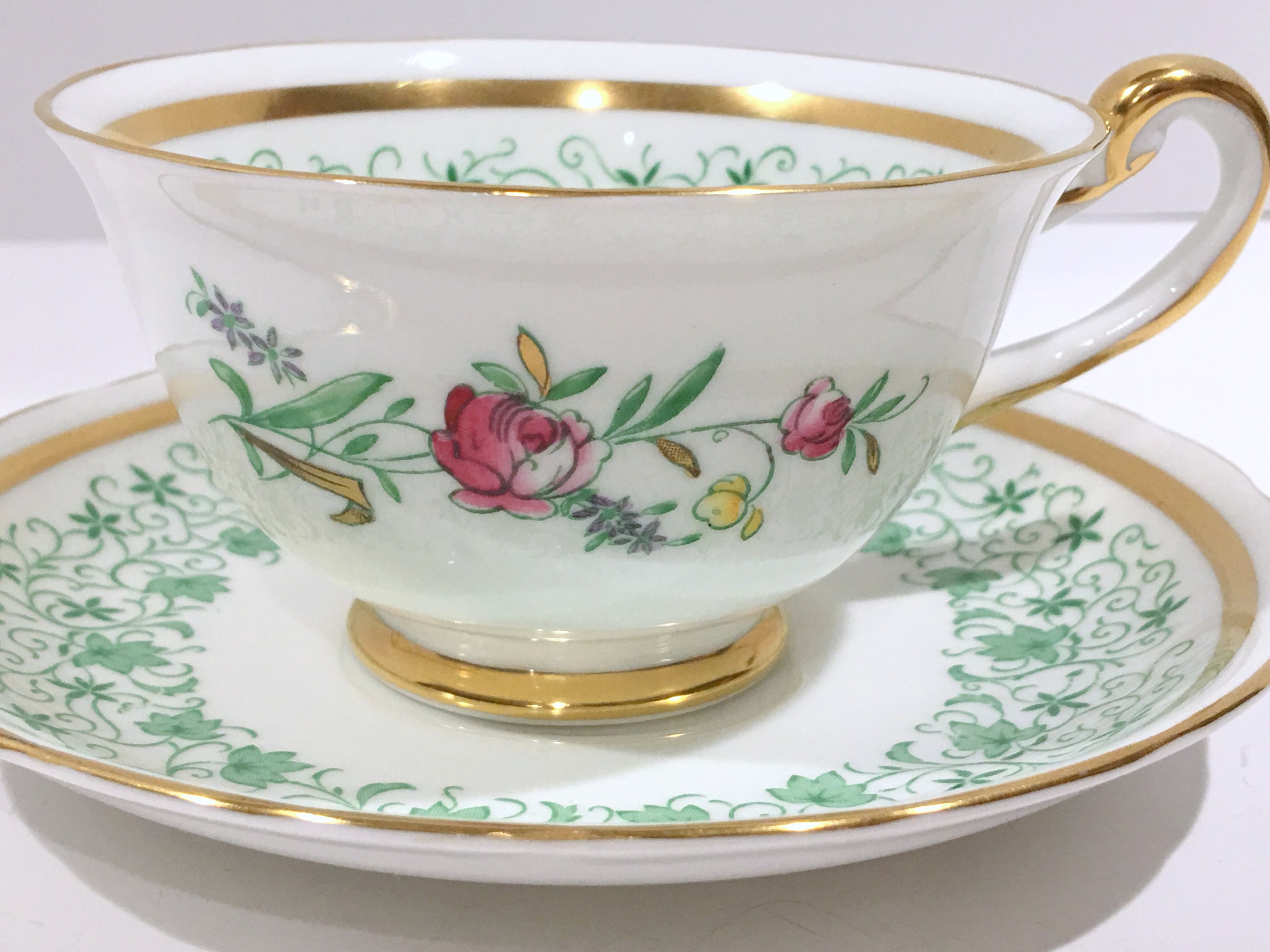 Royal Chelsea Tea Cup and Saucer, English Bone China Cups, Hand Painted ...