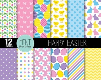 Items similar to Cute Easter digital paper Easter scrapbook paper Bunny ...
