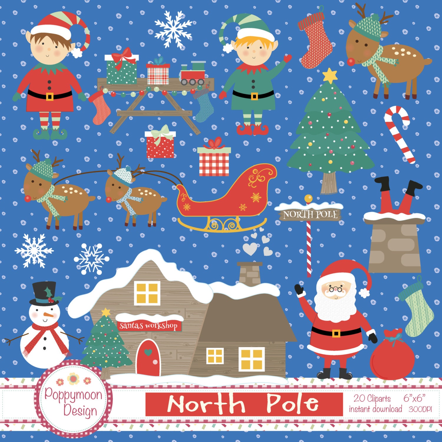 North pole printable digital clipart set