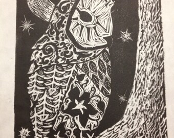 Items similar to Night Owl - Linocut Print on Etsy