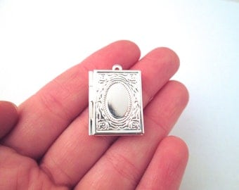 Silver book locket | Etsy