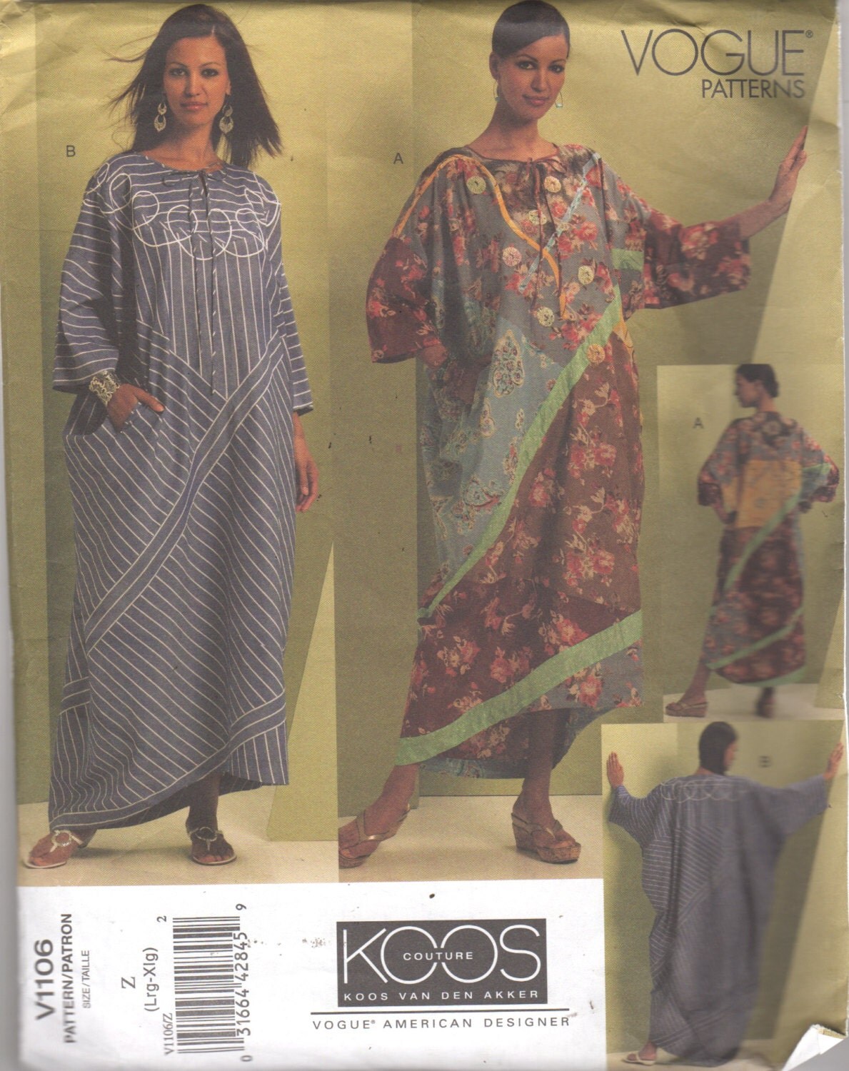 Vogue 1106 Misses Dramatic Unique Pullover CAFTAN Pattern Koos