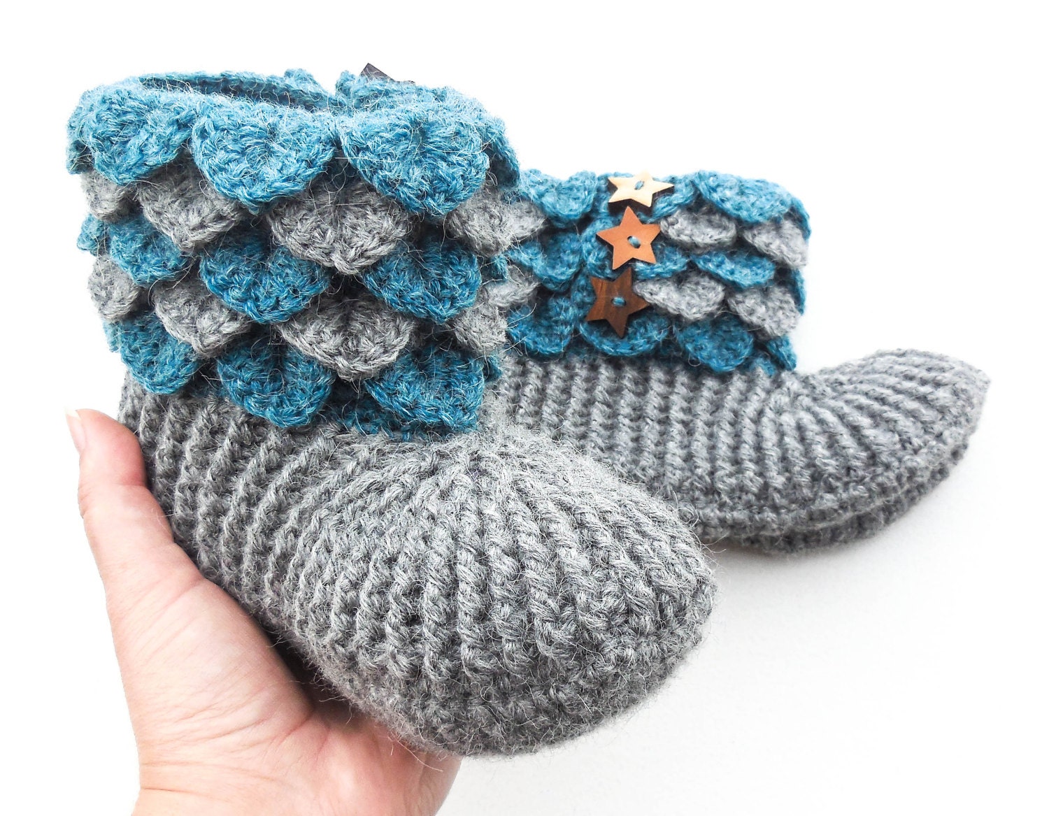 Crochet Dragon Scale Slippers Women's Alpaca Boots
