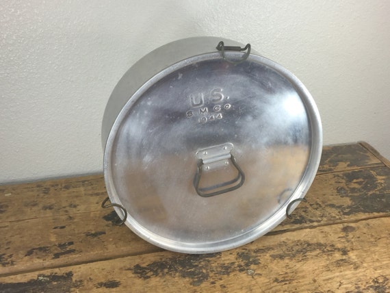 1944 US Army Aluminum Cook Pot / Pan with Lid Military S.M.Co.
