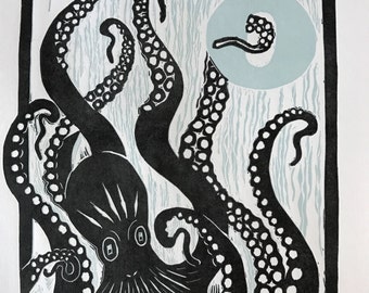 Octopus linocut | Etsy