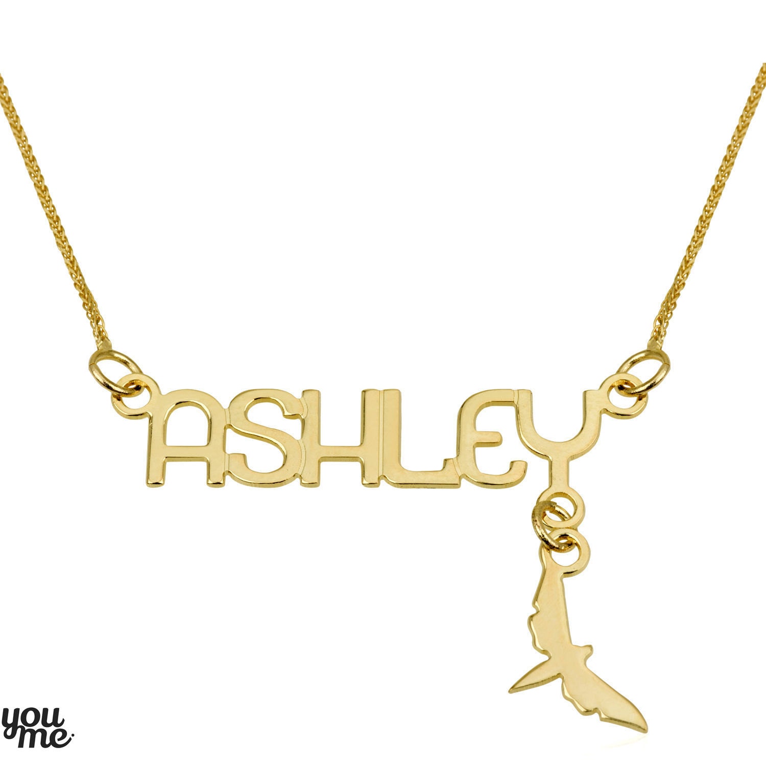 Custom Name Necklace 14k Yellow Solid Gold By Youmegoldjewelry