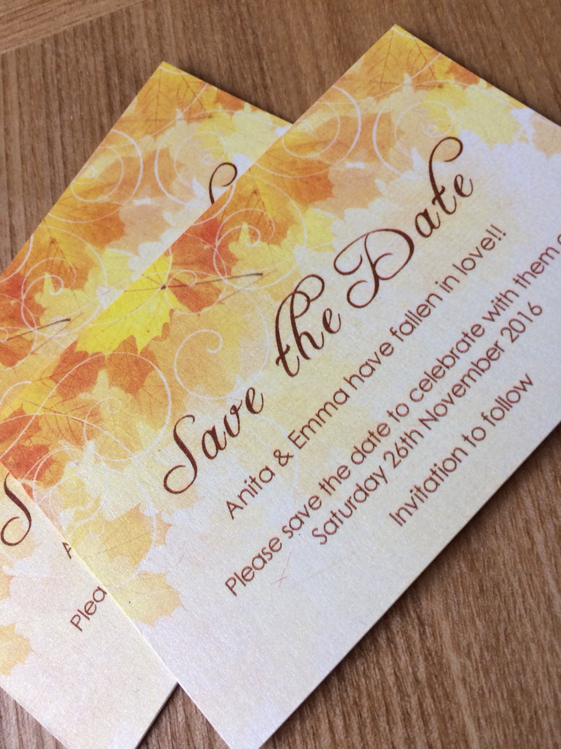 Fall Wedding Save The Date Cards Beautiful Autumn Leaves In