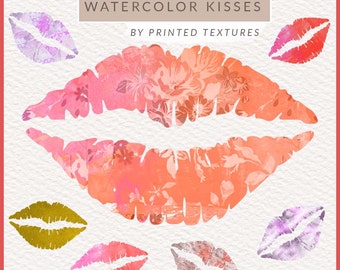 Kisses watercolor clipart lips print clipart hand drawn.