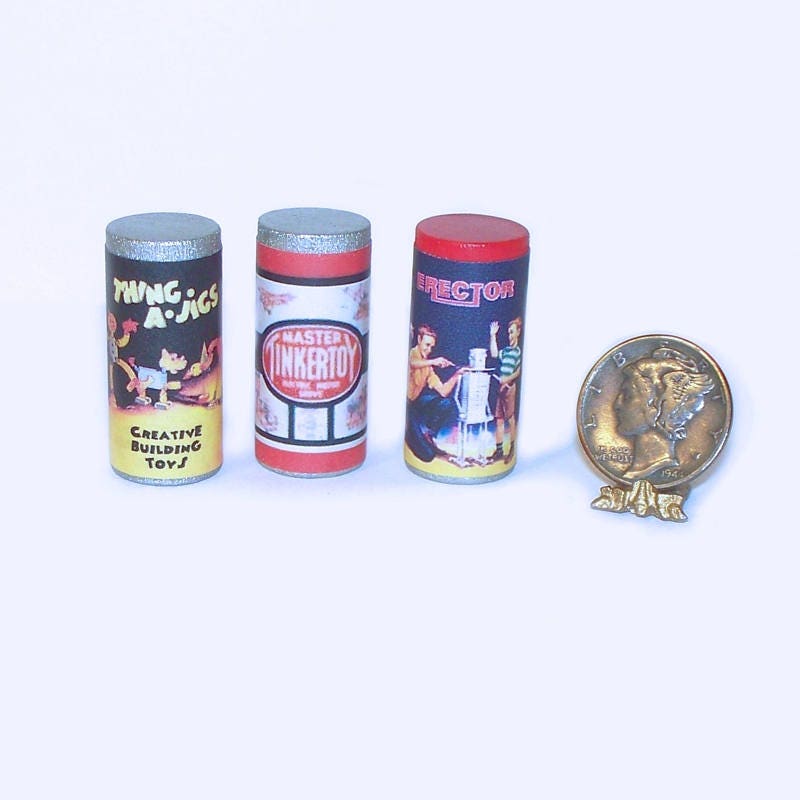 Tinker Toy Thing-A-Jigs and Erector Set Canisters Dollhouse