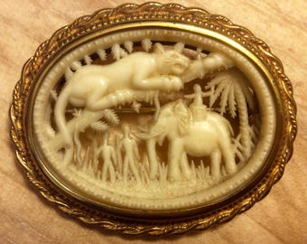 Vintage carved ivory brooch | Etsy