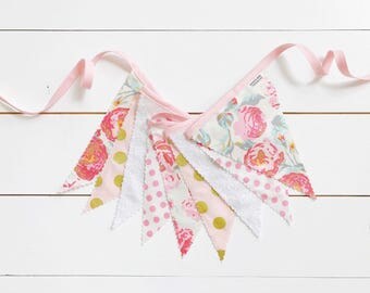 Fabric Pennant Banner Bunting Pink Yellow and Turquoise