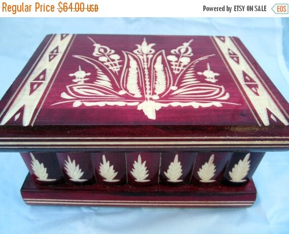 Handmade Wooden Puzzle Box Secret Compartment Lock and Key