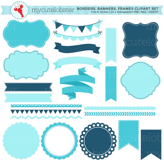 Borders Banners & Frames Clipart Set clip art set of blue
