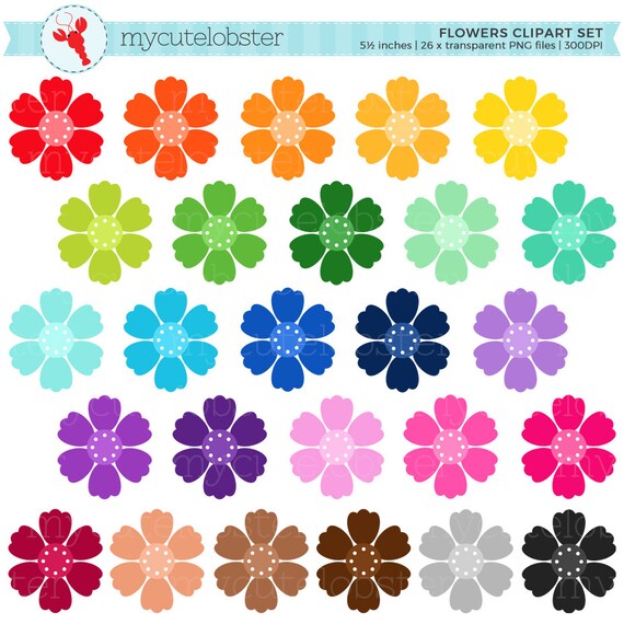 Rainbow Flowers Clipart Set flower clip art floral rainbow