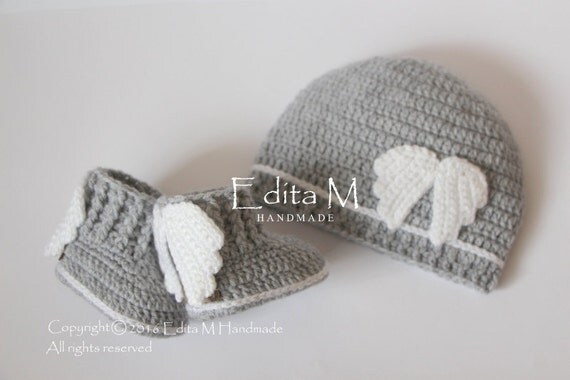 Unisex baby set crochet baby set angel wings baby booties