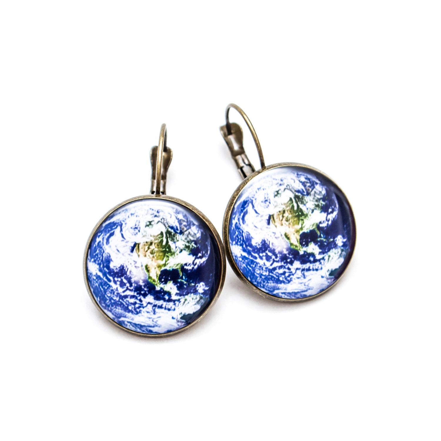 Mother Earth Earrings Planet Jewelry Leverback Earrings Globe